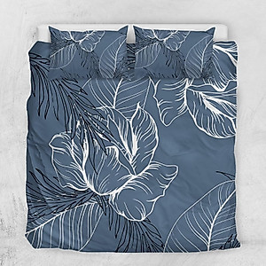 gearider Blue Tropical Leaves Printed Bedroom Decor, 3-Piece Hawaiian Style Duvet Cover Set with 2 Pillowcase, for All Seasons - Size King