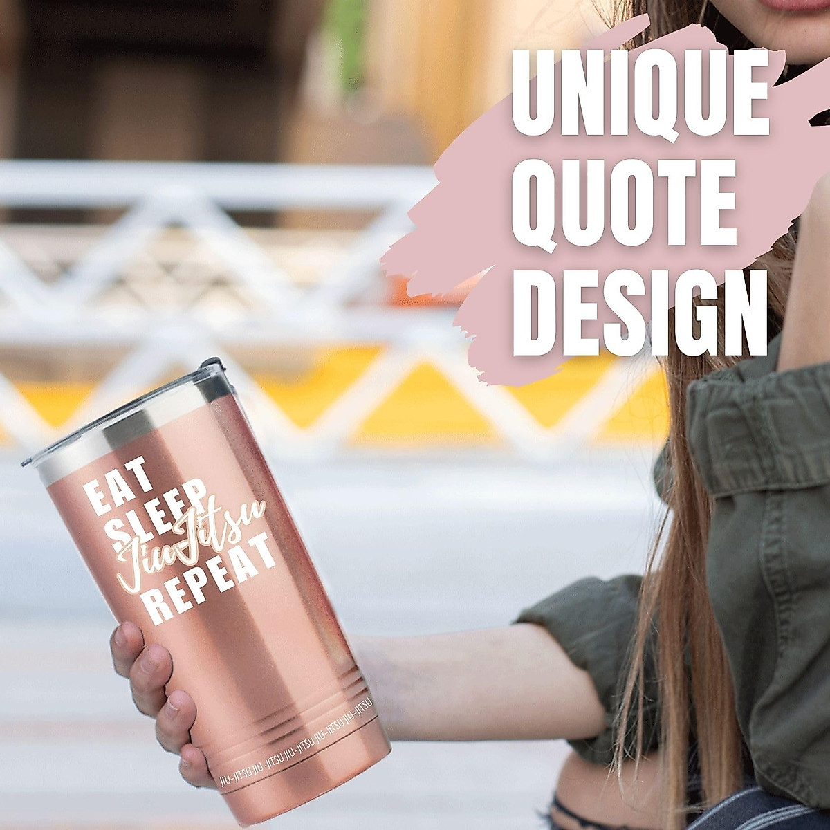 Onebttl Jiu jitsu Gifts for Women, Travel Mug for Jiu-Jitsu Lovers, Daughters, Instructors - Eat Sleep Jiu-Jitsu Repeat, Stainless Steel 20Oz Tumbler, Rose Gold
