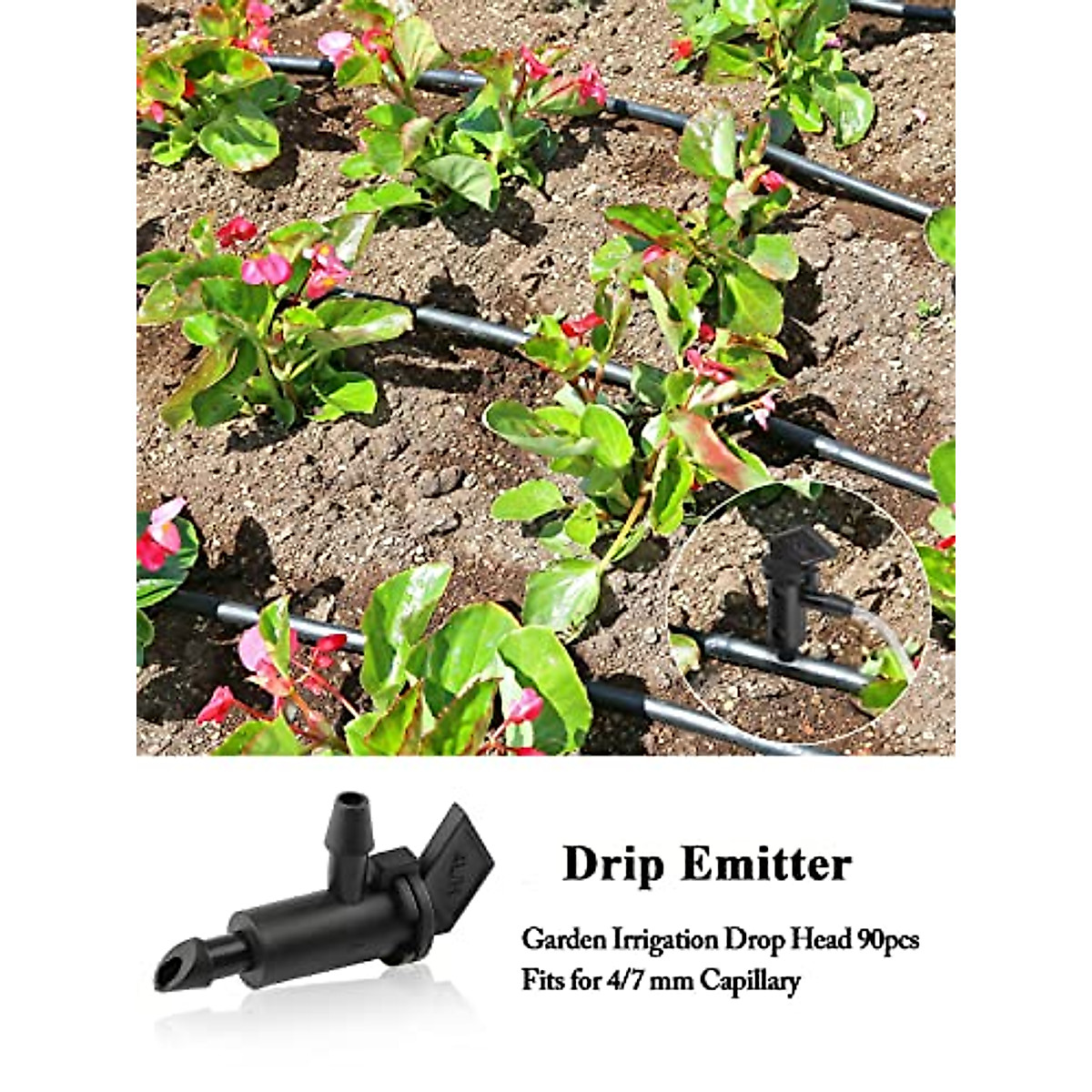 Kalolary 90 Pieces Drip Emitter, 3 Colors Garden Flag Irrigation Drippers in 3 Sizes, 1 GPH, 2 GPH, 4 GPH Per Hour for Trees and Shrubs Watering