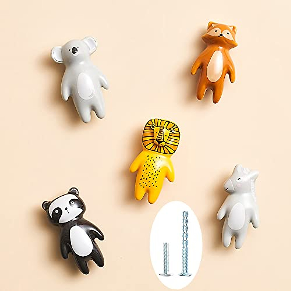 YOUYOUULU 5Pcs Cute Animal Knobs Kids Handles Ceramic Knobs Children's Room Door Nursery Cupboard knobs Lovely Cabinet pulls Drawer knob for Kids, with Screws