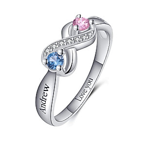 Shineyou Custom Infinity Rings with 2 Birthstones for Women Personalized Promise Rings for Her 925 Sterling Silver Ring Mother's Day Gift