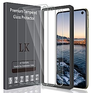 LK 3 Pack Screen Protector designed for Samsung Galaxy S10e Tempered Glass New Verison - Camera Hole Opened Frame Installation HD Clear, 9H Hardness, Case Friendly