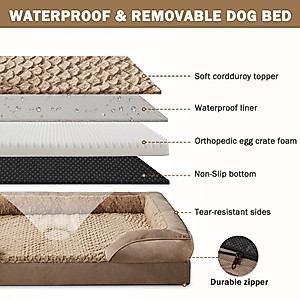 INVENHO Orthopedic Dog Beds Large Sized Dog, XL Washable Dog Sofa Bed Large, Egg-Crate Foam Dog Couch Bed with Washable Removable Cover, Waterproof Lining and Nonskid Bottom
