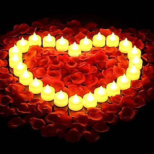 cridoz Romantic Decorations Special Night Set, 24 Pieces LED Tea Lights Candles and 2000 Pieces Artificial Rose Petals for Romantic Night, Valentine's Day, Wedding Anniversary or Table Décor