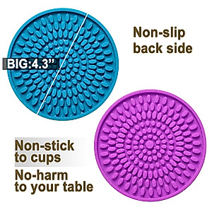 Colorful Coasters for Drinks Absorbent, Rubber Drink Coaster Set, Silicone Rainbow Coasters for Kids Coffee Table Desk, 4.3 Inch Oval Shape Deep Tray Pot Holder Trivet (Set of 6)
