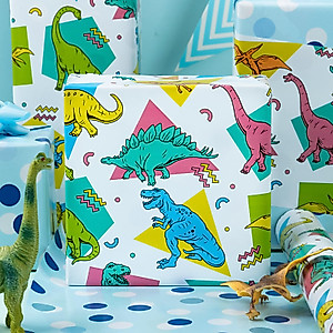 MAYPLUSS Wrapping Paper Sheet - Folded Flat - 3 Large sheets - Green Dinosaurt Design(22.6 sq.ft.ttl) - 27.5 inch X 39.4 inch Per Sheet