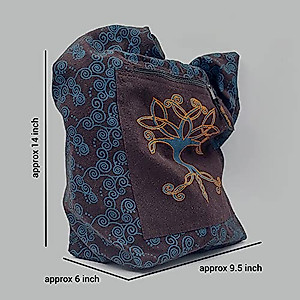 Fwosi Tote Large Handbags for Women - Pure Cotton Boho Shoulder Bag with 3 Compartments, Zippered - Bohemian Embroidered Washable Cloth Everyday Bags - Handmade in Nepal