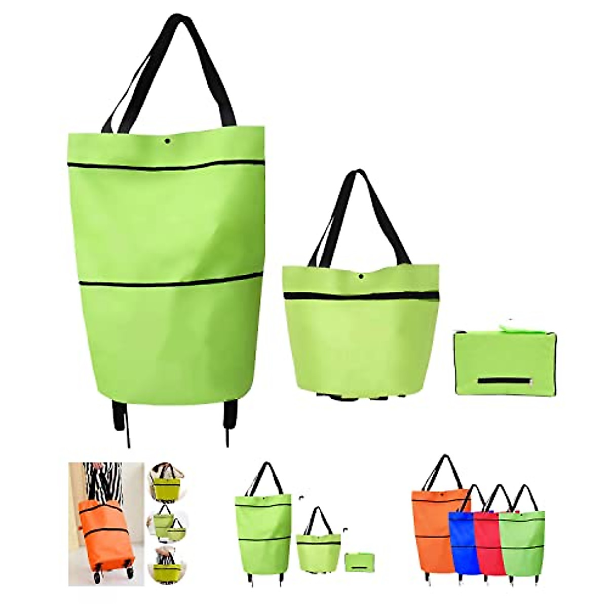 2023 New 2 in 1 Foldable Shopping Cart, Portable Collapsible Shopping Bag with Wheels, Lightweight Waterproof Rolling Shopping Bag, Trolley Tote Bag Stair Climbing Cart for Traveling Shopping.