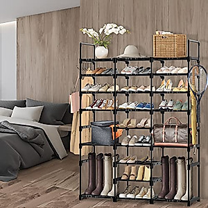 AILIXI 9 Tiers Shoe Rack Shoe Organizer, Metal Shoe Rack for Entryway, Large 50-55 Pairs Shoe Storage with Hooks, Multifunctional Shoe Organizer for Closet for Bedroom Cloakroom Hallway Garage
