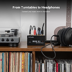 Fosi Audio Box X1 Phono Preamp for MM Turntable Mini Stereo Audio Hi-Fi Phonograph/Record Player Preamplifier with 3.5MM Headphone and RCA Output with DC 12V Power Supply