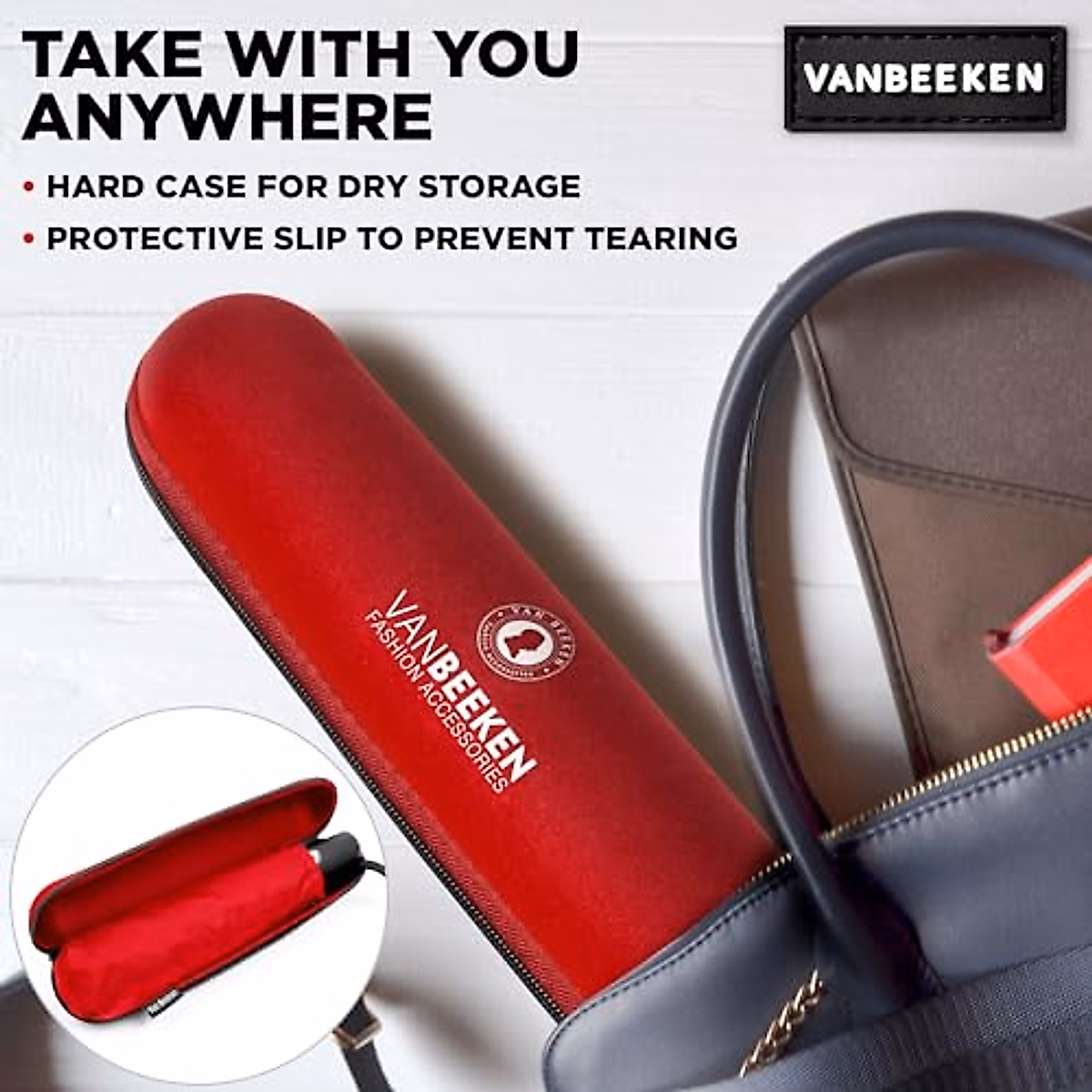 VAN BEEKEN Automatic Open and Close Umbrella, Red, for Men and Women