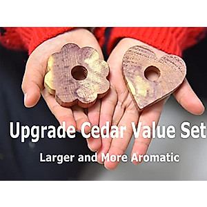 Wahdawn Aromatic Red Cedar Blocks for Clothes Storage, Fresh Scent Cedar Rings and Big Hearts for Closets and Drawers, Natural Car Air Freshener Shoes Odor Remover [40]