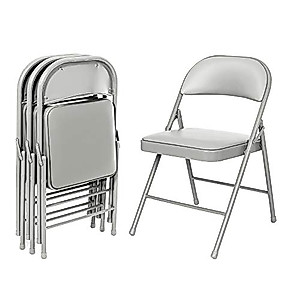 OEF Furnishings (4 Pack) Vinyl Padded Steel Folding Chairs, Grey