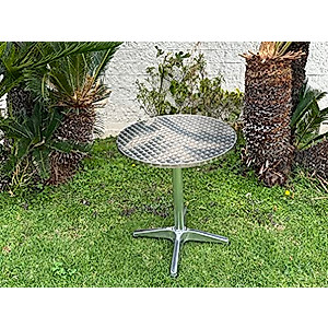 BTEXPERT Silver Indoor Outdoor 23.75" Round Restaurant Table for Patio Stainless Steel Aluminum Furniture with Base, 23.75Inch X 27.7" Height-One