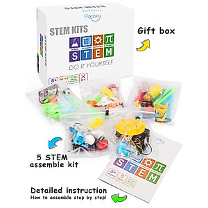 5 Set STEM Kit, Robot Building Kit, STEM Projects for Kids Age 8-12, DIY Electronic Science Experiments Engineering Toys,Gift for Boys and Girls 8 9 10 11 12 Year Old