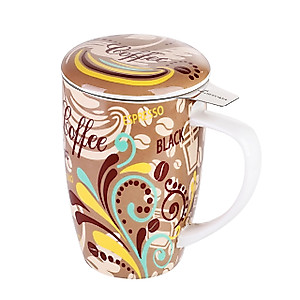 LOVECASA 16 OZ Tea Mug with Infuser and Lid, Tea Infuser Mug with Handle Ceramic Mug with Filter for Tea, Milk, Coffee, Loose Leaf Tea Infusers, Black