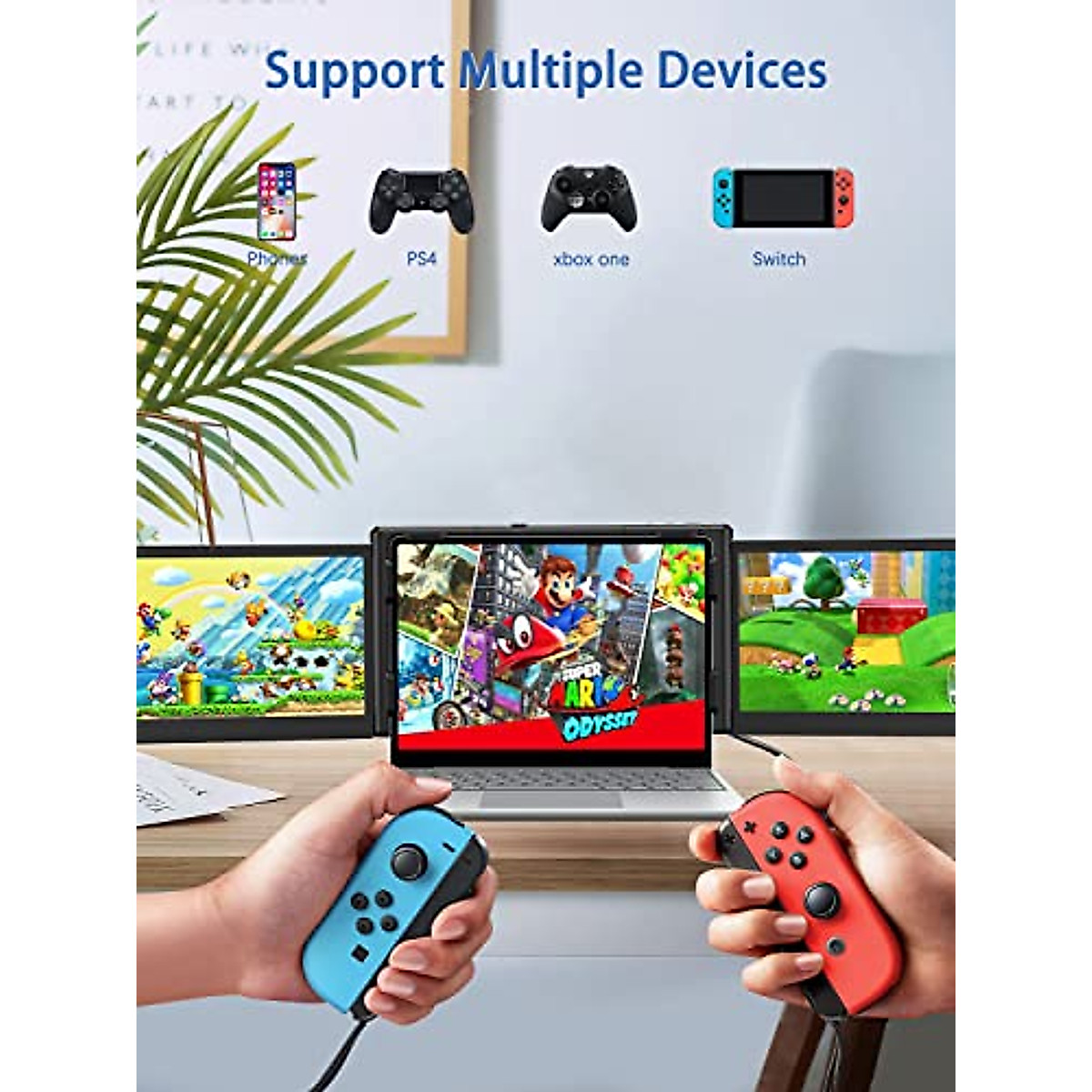 ADWOLT Triple Portable Monitor for Laptop Screen Extender-12'' 1080P Full HD IPS Triple Screen Laptop Monitor,One Type-C Cable Connection,Work with 13.3''-16.5'' Laptop& Switch/Xbox (for Windows)