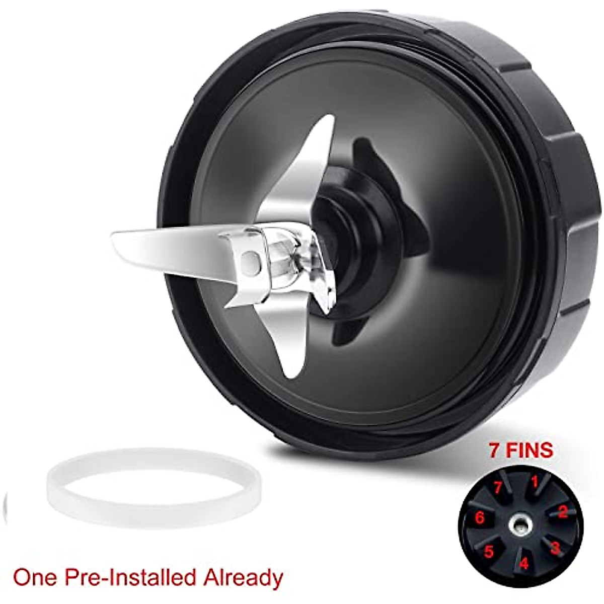for Ninja Blender Blade Replacement Parts 7 Fins Compatible with Nutri Ninja Auto iQ BL450-30 BL642-30 BL482-30 BL682-30 SS401 with Silicone Rubber Gaskets Seal Ring Mixer Attachment, Updated