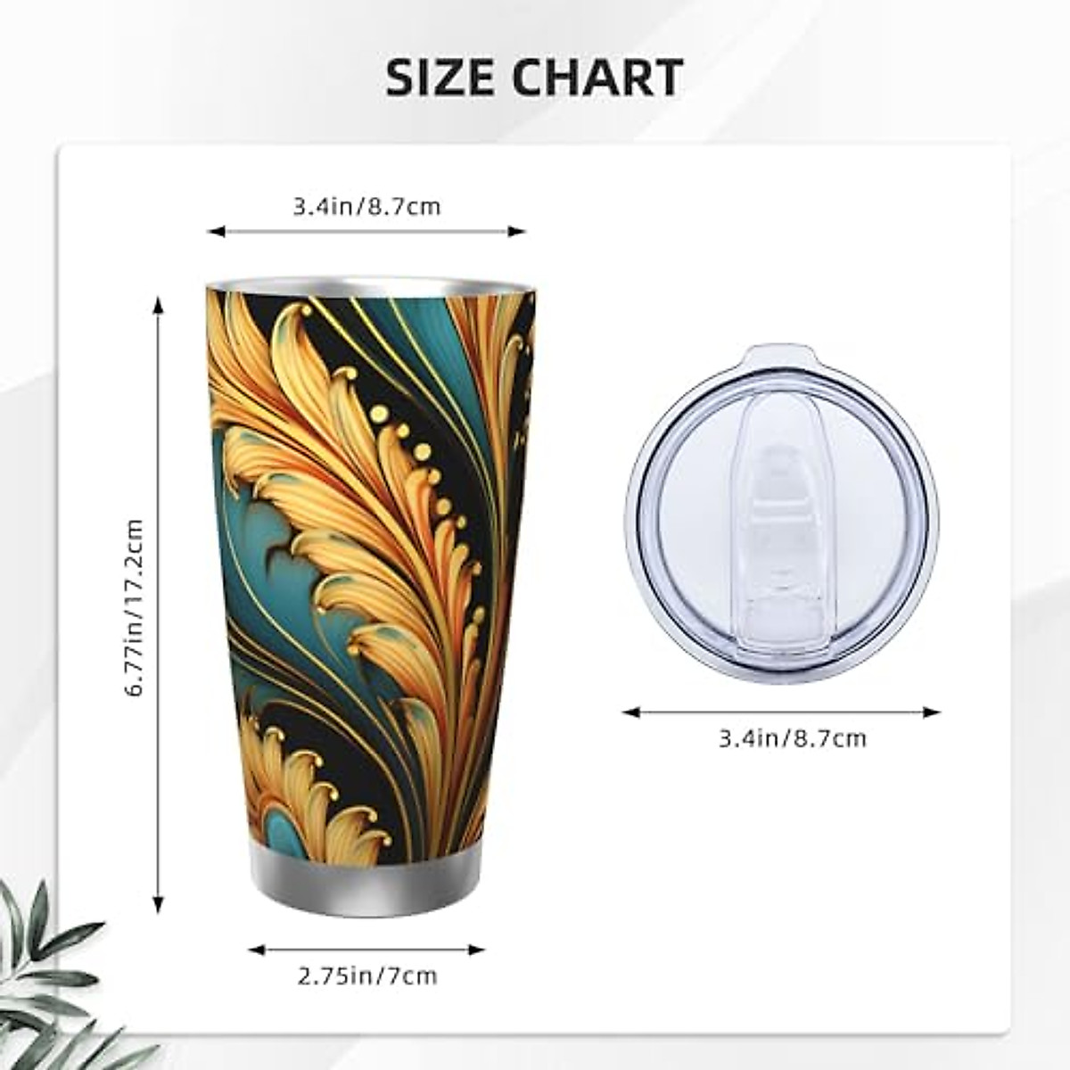 AYCZN Ethnic Peacock Feather 20 OZ Tumbler Stainless Steel Travel Coffee Mug, Mandara Flower Floral Insulated Water Bottle with Lid and 2 StrawsLeakproof Thermal Cup