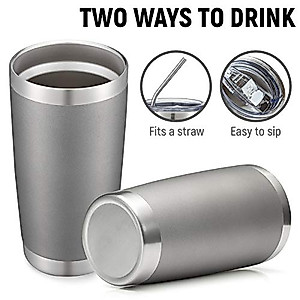 COMOOO 20oz Double Wall Vacuum Insulated Travel Mug, Stainless Steel Tumbler with Lid, Durable Powder Coated Insulated Coffee Cup for Cold & Hot Drinks (Cold Grey, 1 Pack)