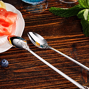 KEAWELL Luxurious 9 Inch Long Iced Tea Spoon Set - 4 Pieces - Gorgeous Design with Exceptional Mirror Polished Finish - 18/10 Stainless Steel- Perfect for Tall Glasses, Cocktails (Silver)
