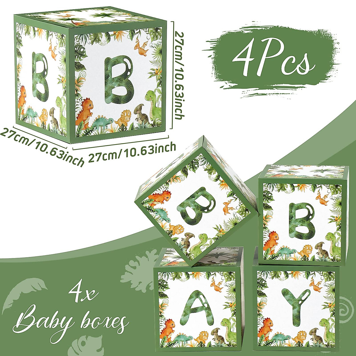 Dinosaur Baby Shower Decorations Box - Green Jungle Dinosaur Baby Boxes for Boys，Dinosaur Birthday Party Boxes Block for Woodland Safari Baby Shower Supplies Photo Props Backdrop