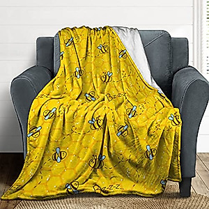 Cute Bee Sofa Throw Blanket Flannel Super Soft Warm Fleece Bedspread Home Decor All Season for Bed Couch Living Room Large 50"X40" in
