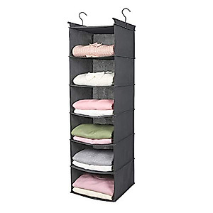 MAX Houser 6 Tier Shelf Hanging Closet Organizer, Closet Hanging Shelf with 2 Sturdy Hooks for Storage, Foldable,Grey and Black