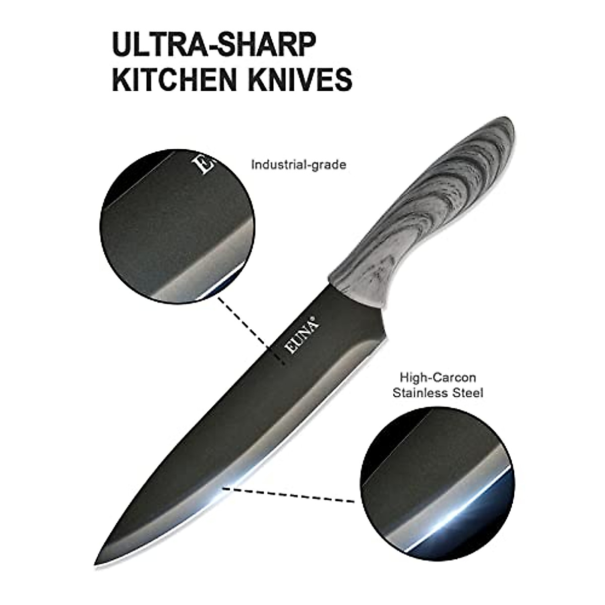 EUNA 5 PCS Kitchen Knife Set with Multiple Sizes, [Ultra-Sharp] Chef Cooking Knives with Sheaths and Gift Box, Chef Knife Set for Professional Multipurpose Cooking with Ergonomic Handle