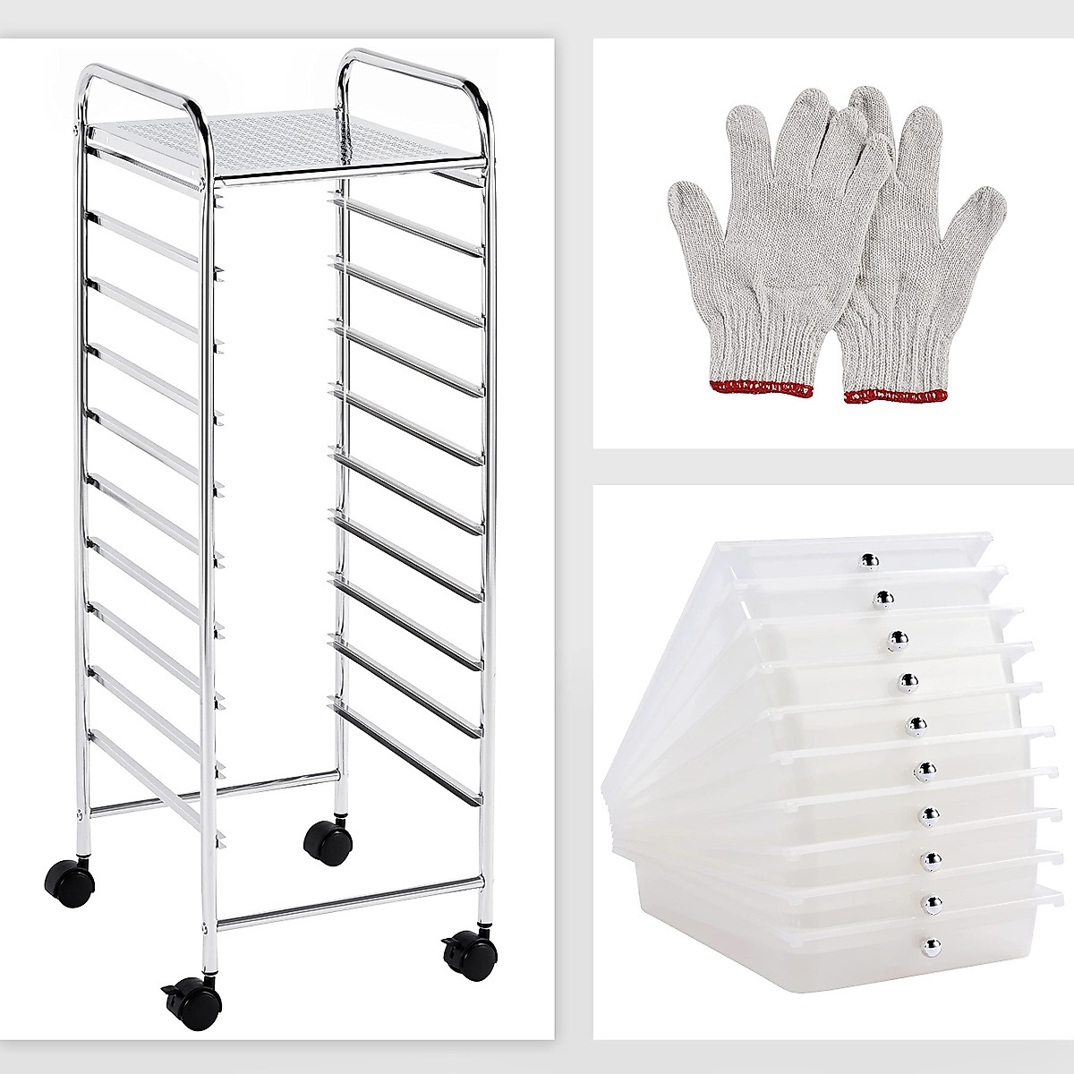 Topeakmart Plastic Trolley with 10 Drawers Rolling Cart Organizer Utility Cart Storage Bin Organizer on Wheels, White