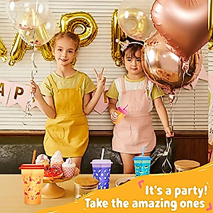 Meoky Color Changing Reusable Cute Cups with Lids and Straws Bulk - 6 Pack 12 oz Plastic Tumblers for Kids Girls Boys Party Smoothie (Childhood)