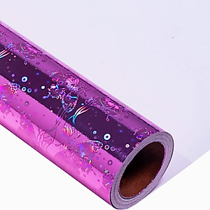 LeZakaa Pink Holographic Wrapping Paper - Mini Roll - Butterfly Print for Birthday, Holiday - 17 inches x 32.8 Feet (46.5 sq.ft.)