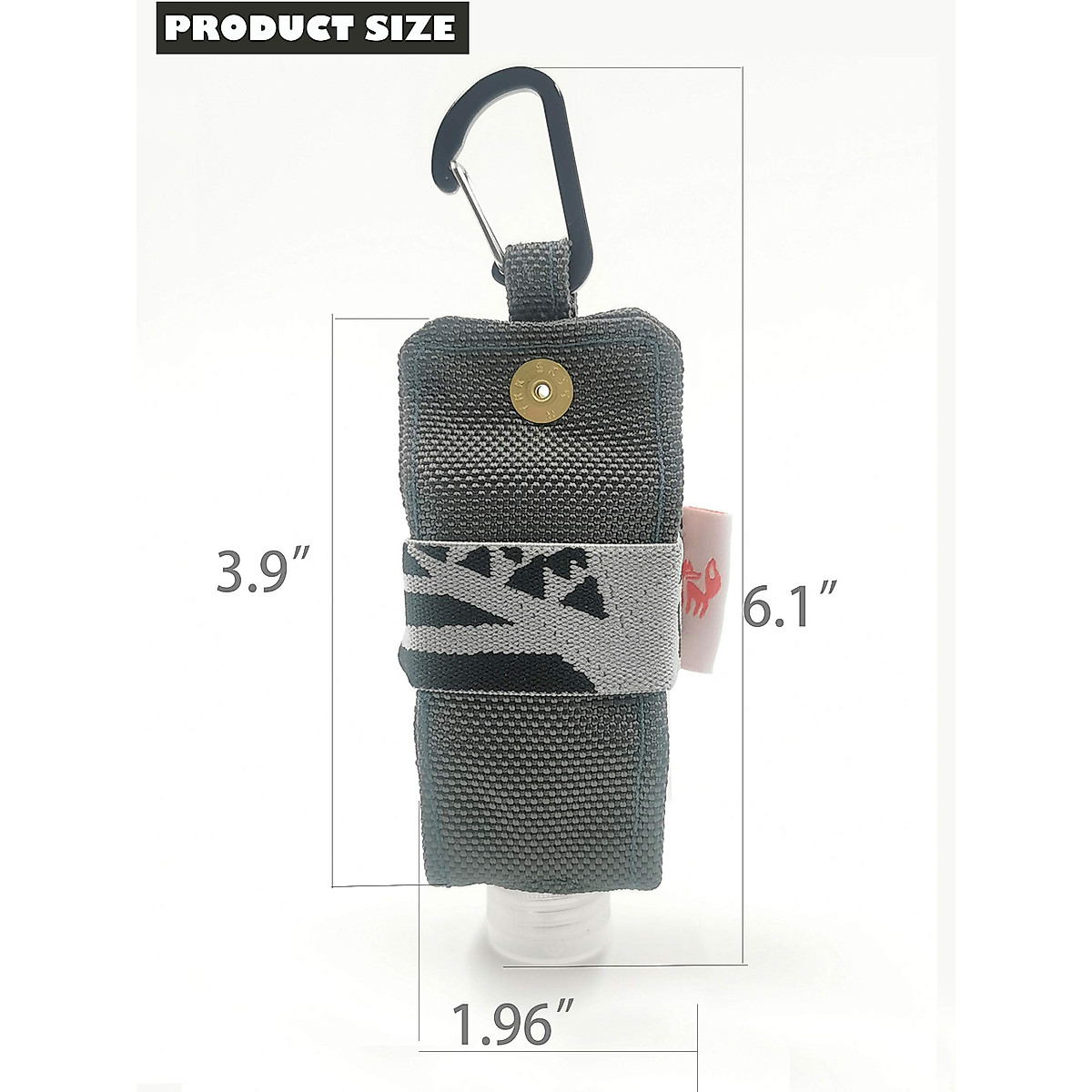 SUCHI Travel Size Hand Sanitizer Holder,Bottle Case and Carabiner Carrier bag-Portable Mini Waist Bag for Liquids Clip On Belt Loop,Backpack and Purse-Includes Empty 60ml/ 2 oz Reusable Bottle (Gray)