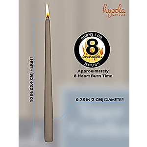 12 Pack Tall Taper Candles - 10 Inch Taupe Gray Dripless, Unscented Dinner Candle - Paraffin Wax with Cotton Wicks - 8 Hour Burn Time