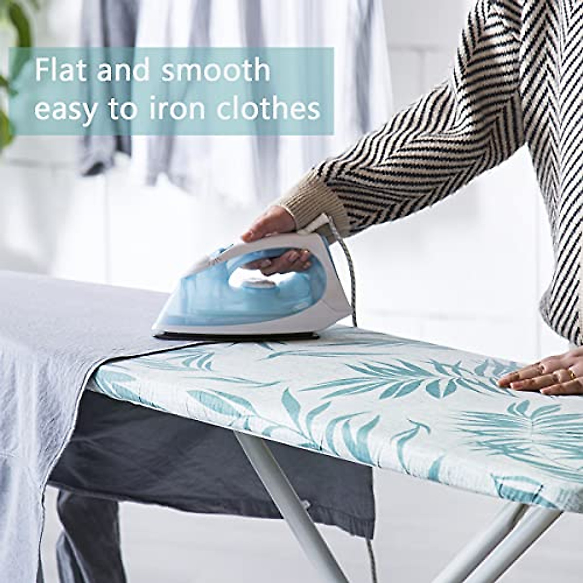 MZXcuin 15" x 54" Ironing Board Cover and pad, Extra Thick Cotton Iron Cover with Padding Heat Reflective Heavy Duty Pad, Green Leaves