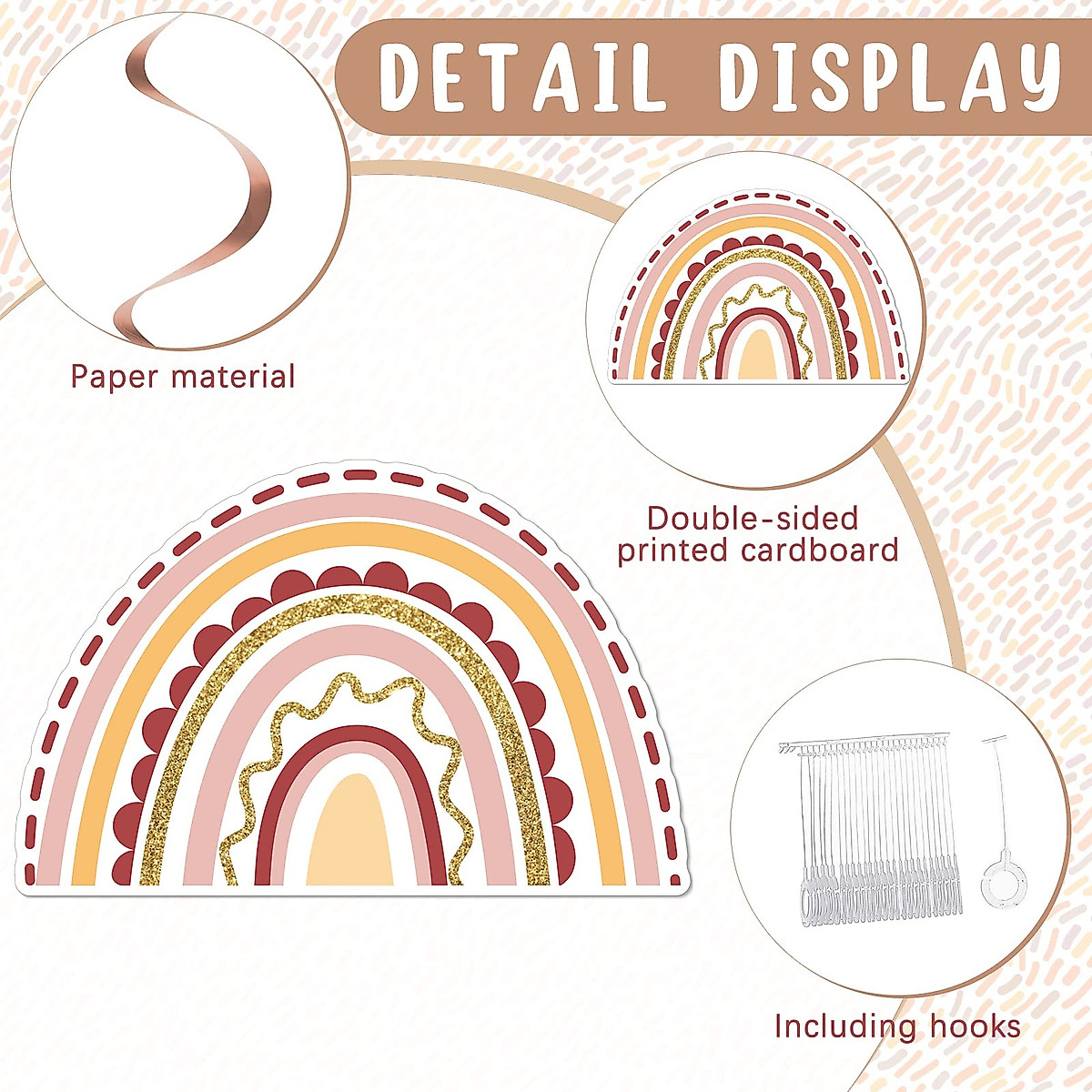 26 Pcs Rainbow Birthday Party Decorations with Bohemian Theme Happy Birthday Banner, Cake Toppers, Ceiling Hanging Swirl Spirals with Cards for Neutral Baby Shower Birthday Party Supplies