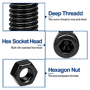NINDEJIN M3 Small Metric Screws with Nuts, M3 Small Hex Socket Head Cap Screw, Carbon Steel Screw Bolts and Nuts Assortment Kit with Wrench Key, Replacement Machine Fastener Screws and Bolts Nuts