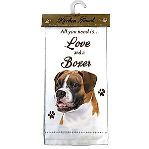 E&S Pets Boxer, Uncropped Kitchen Towels, Off-white