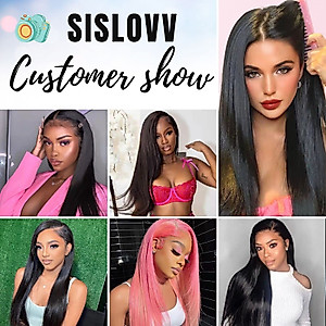 SISLOVV Glueless HD Lace Front Wigs Human Hair Pre Plucked with Baby Hair 180 Density 4x4 Straight Lace Closure Human Hair Wigs for Black Women Natural Black Color (22inch)