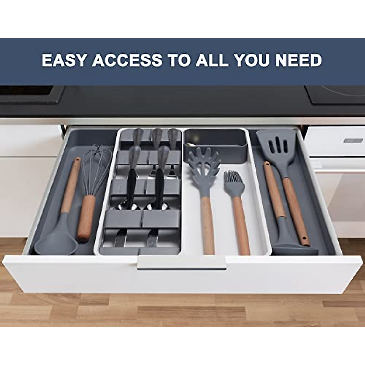 Kitchen Drawer Organizer, Silverware Flatware Organizer, Large Expandable Cutlery Organizer & Knife Drawer Organizer, Kitchen Utensil Drawer Organizer