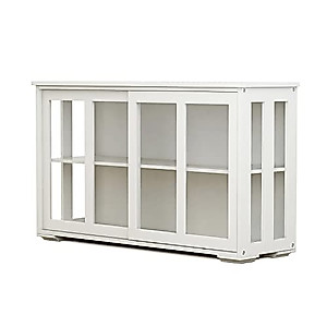 RASOO Kitchen Storage Cabinet Antique Stackable Black Buffet Storage Sideboard Adjustable Shelf Inside Credenza Cupboard with Transparent Glass Sliding Door (White)