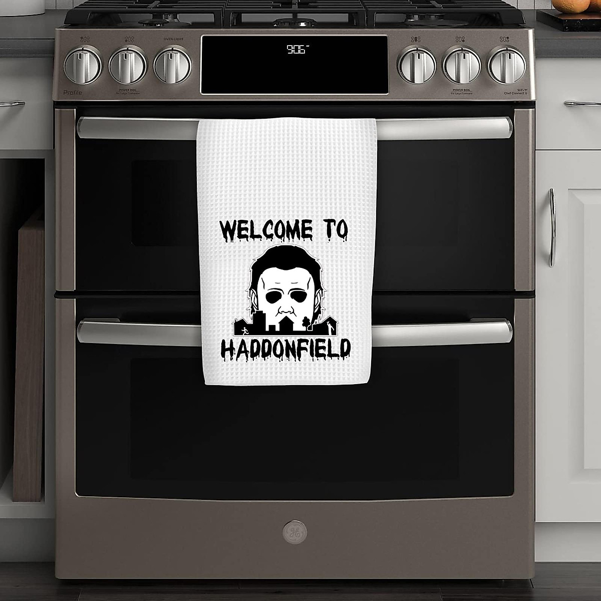 WCGXKO Halloween Welcome to Haddonfield Novelty Dish Towel Funny Kitchen Decor Cute Housewarming Gift (Welcome to Haddonfield)