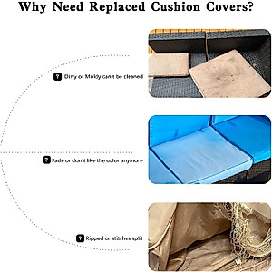 ClawsCover 3Pack Outdoor Seat Cushions Replacement Covers Fit for 4 Pieces Wicker Rattan Furniture Patio Conversation Set Loveseat Chair,38x19x2,19x19x2,Cream-Large (Include Cover Only)