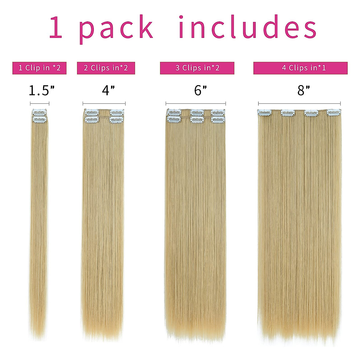 SYXLCYGG Blonde Hair Extensions Clip Hair Extension 22" 5 Oz Straight Synthetic Cheap Fluffy Blond Hair Pieces for Women
