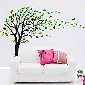 Large Tree Blowing in The Wind Tree Wall Decals Sticker Wall Mural Removable DIY Wall Sticker Vinyl Art Kids Rooms Teen Girls Boys Wallpaper Nursery Room Decor (Black and Green,Right)