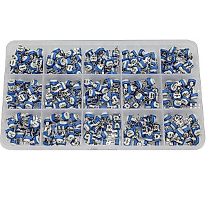 300Pcs 15 Value 100 ohm- 2M ohm Trimpot Variable Resistor 6mm Potentiometer Assortment Kit