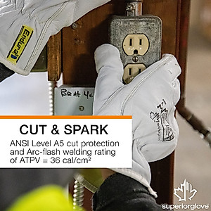 Superior Glove Endura Goatskin Leather Work Gloves with ParaActiv Cut Resistant Protection - Arc Flash Safety Work Gloves 378GKTFG (1 Pair) Large