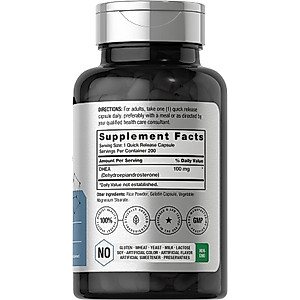 Horbäach DHEA 100mg | 200 Capsules | Non-GMO, Gluten Free Supplement