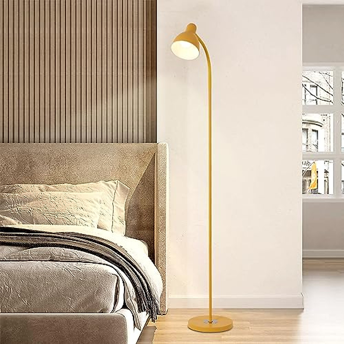 Modern Floor Lamp, Living Room Bedroom Floor Lighting, Industrial Task Light, Rustic Farmhouse Reading Light, Matte Finish,Sturdier Body,Adjustable Gooseneck Metal Head - Free 1 LED Bulb.(Yellow)