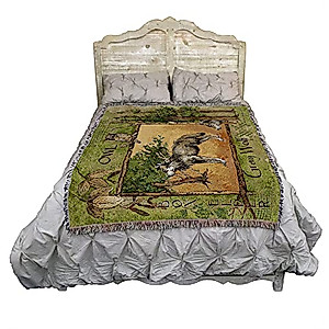 Pure Country Weavers Gray Wolf Lodge Blanket by Anita Phillips - Wildlife Lodge Cabin Gift Tapestry Throw Woven from Cotton - Made in The USA (72x54)